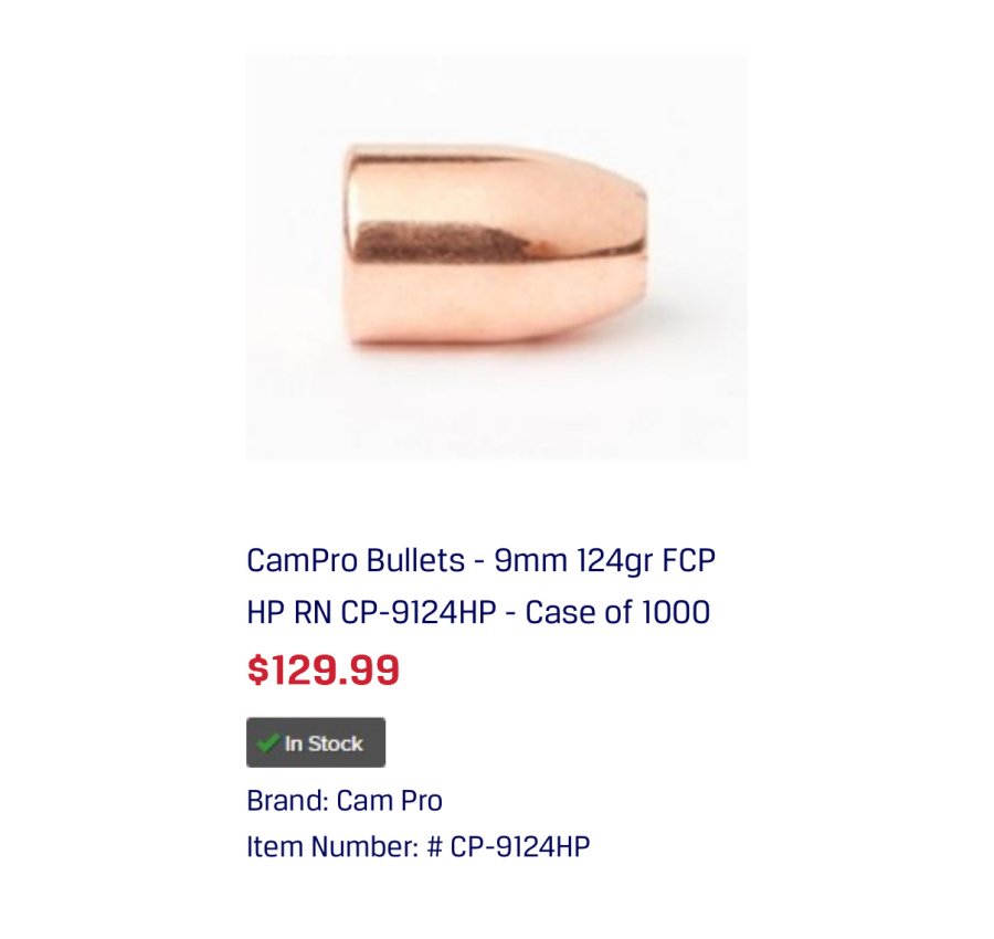 CAMPRO BULLETS are Back in Stock lots of 9mm, 223, 308, 45, 45-70, 357 ...